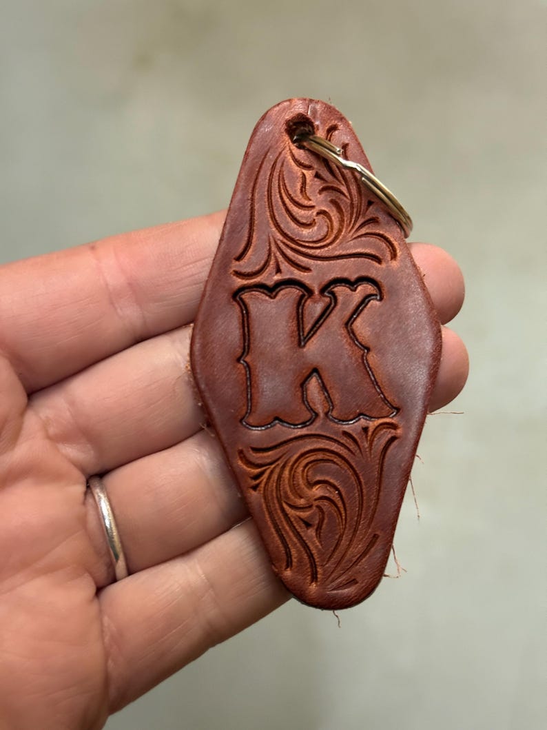 Customizable Leather Tooled Keychain-western Font Personalizer Vintage ...