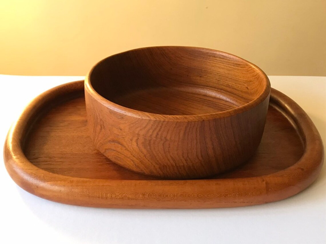 Set of Four Danish DANSK Teak Serving Tray, Serving Bowls and ...