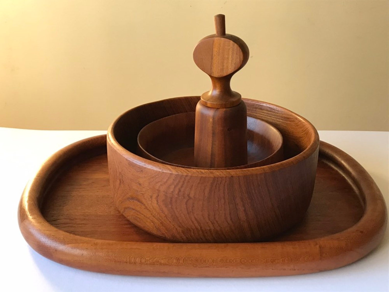 Set of Four Danish DANSK Teak Serving Tray, Serving Bowls and ...