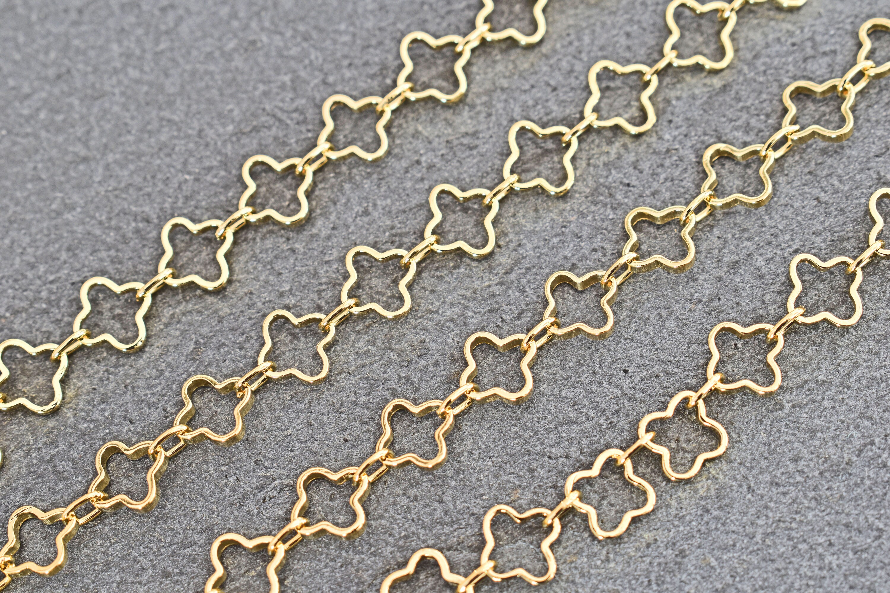 Clover Chain, CB-73GU, 1m, 16K Gold Plated Brass, High Quality of Gold ...