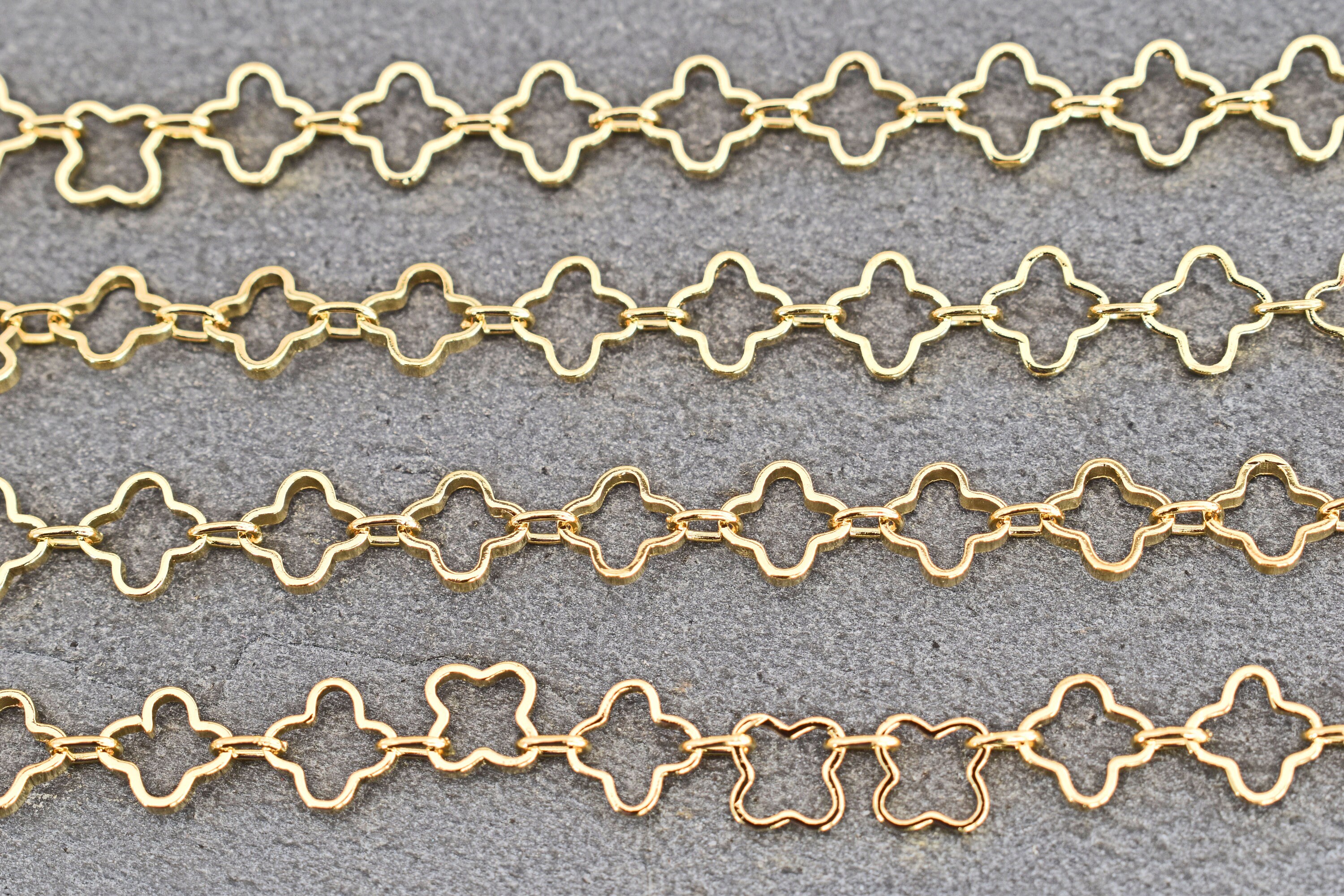 Clover Chain, CB-73GU, 1m, 16K Gold Plated Brass, High Quality of Gold ...