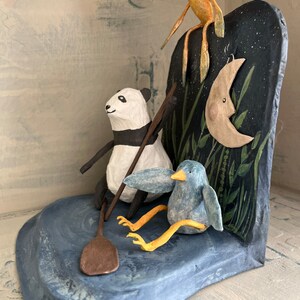 Paper Mache Boat Featuring Paper Animals: Panda, Blue Bird and Goldfish ...