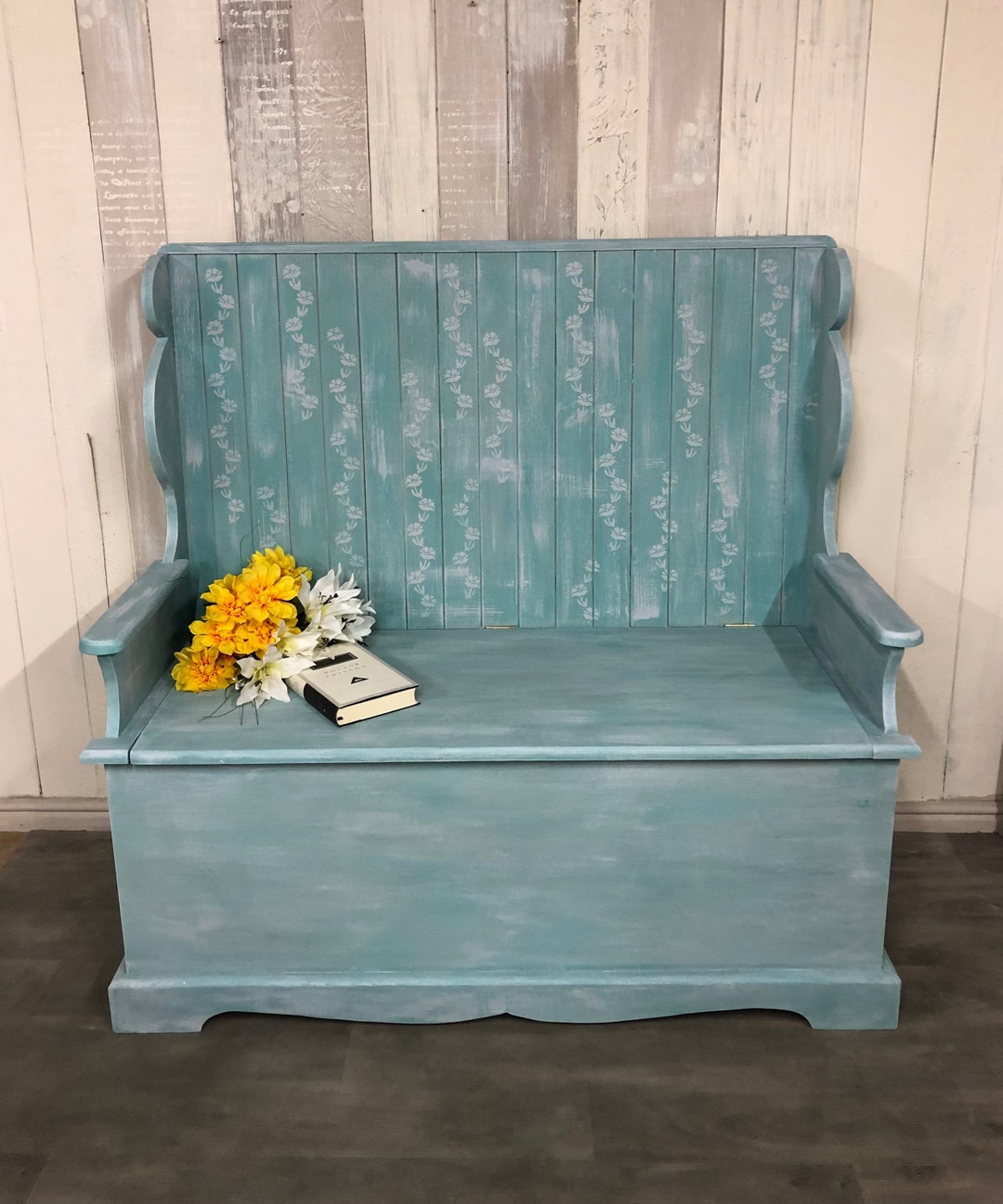 Hand Painted Storage Bench: Coastal Blue Monks Bench Settle Seat - Etsy UK