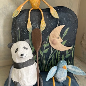 Paper Mache Boat Featuring Paper Animals: Panda, Blue Bird and Goldfish ...