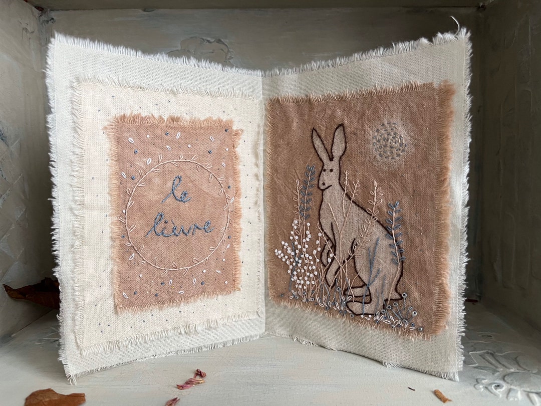 Embroidered Landscape With Hare Theme, Original Textile Art for Hare ...