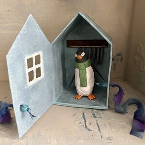 Paper Mache Penguin Sculpture in Paper House, Paper Animals, Penguin ...