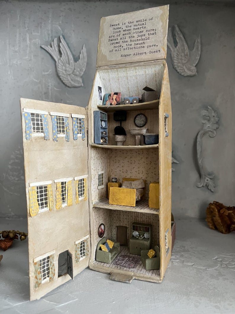 Paper Mache House With Tiny Furnishings, Back Yard, and Poetry ...