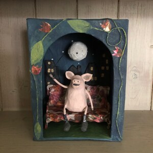 Paper Mache Pig Sculpture in Handmade Shrine, Sustainable Art for Pig ...