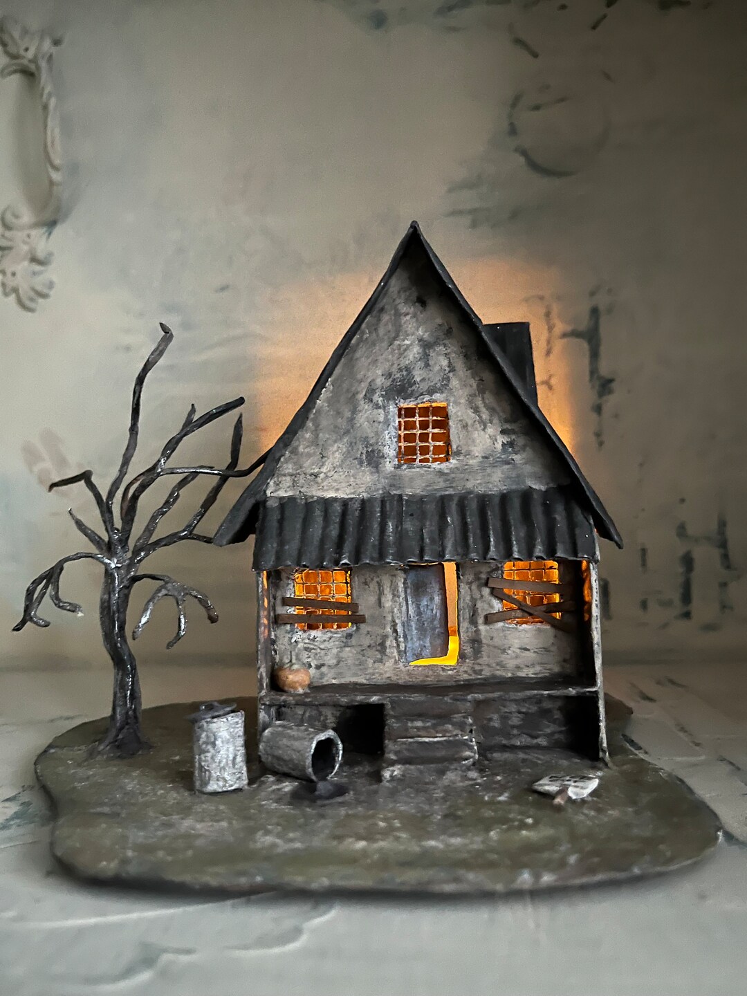 Paper Mache Haunted House Luminary, Halloween Paper Lantern - Etsy