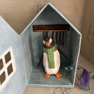 Paper Mache Penguin Sculpture in Paper House, Paper Animals, Penguin ...