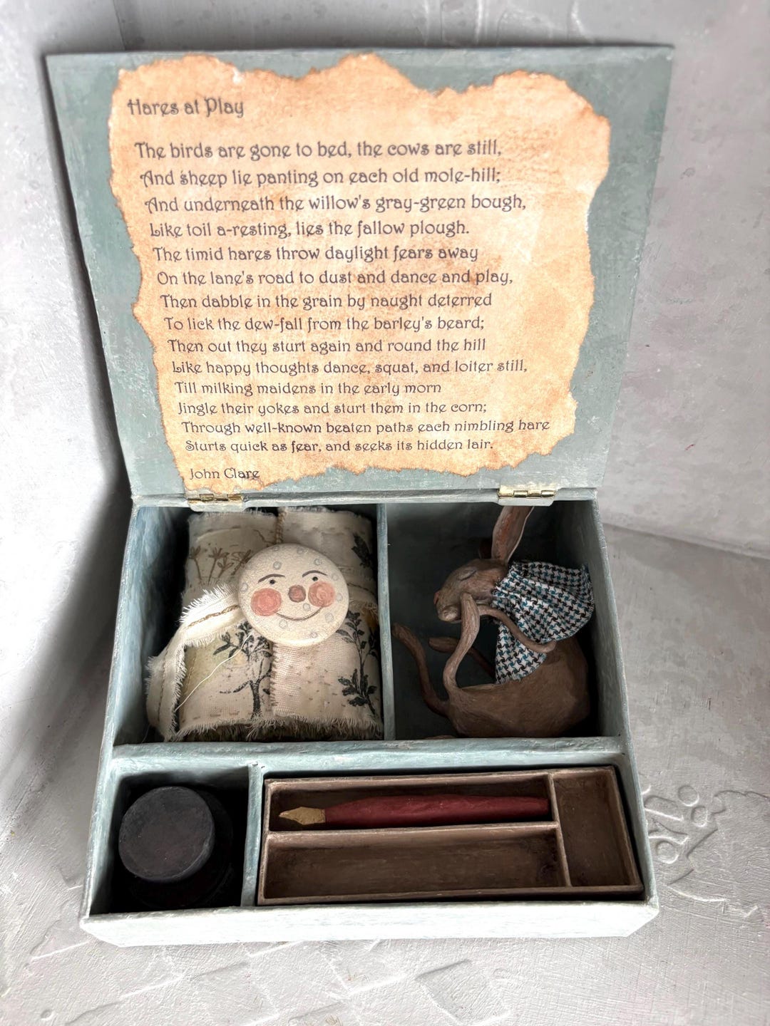 Paper Mache Hare Assemblage Art Box: Mixed Media Scroll Book, Writing ...