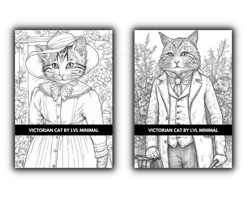 Victorian Cat Couture Coloring Book Adults Kids Coloring - Etsy
