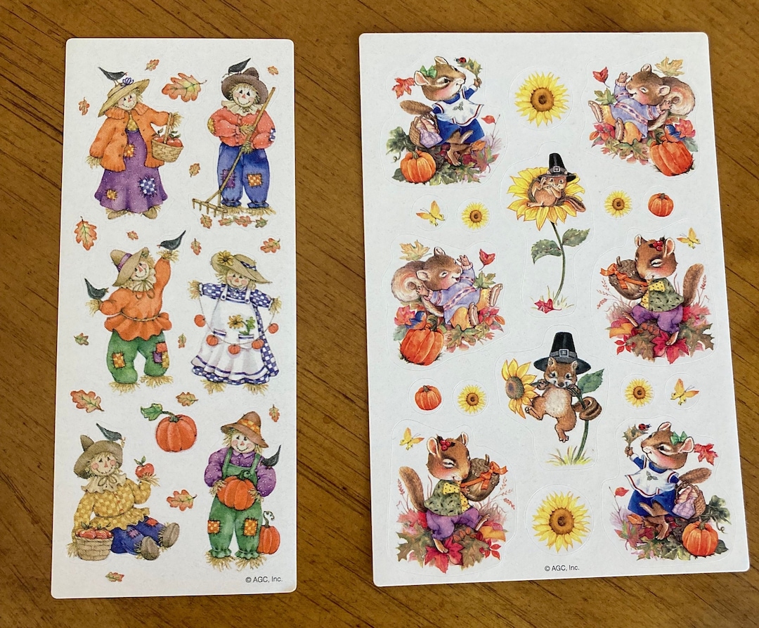 Vintage Fall Harvest Autumn Thanksgiving Falling Leaves Chipmunks ...