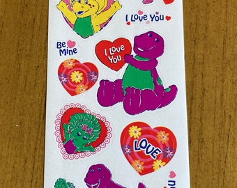Vintage 1990s Barney the Purple Dinosaur Valentines Day Sticker Sheet ...