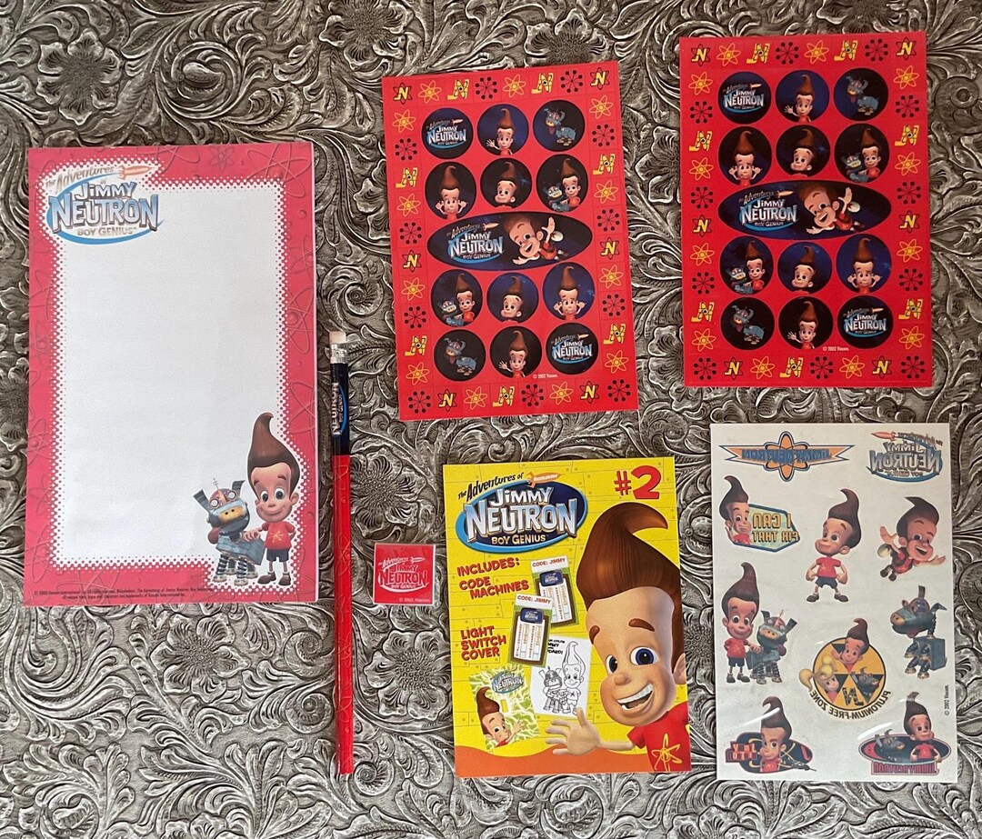 Vintage Jimmy Neutron Stationary Set Notepad Pencil Eraser Temporary ...