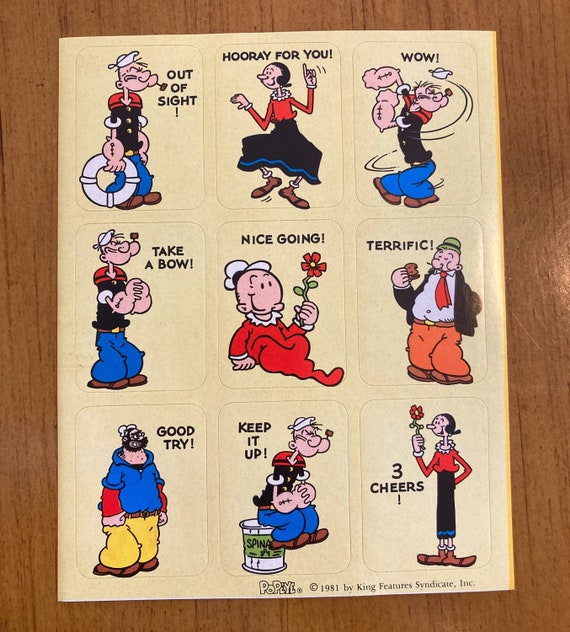 Vintage 1981 Popeye Motivation Sticker Sheet | Etsy