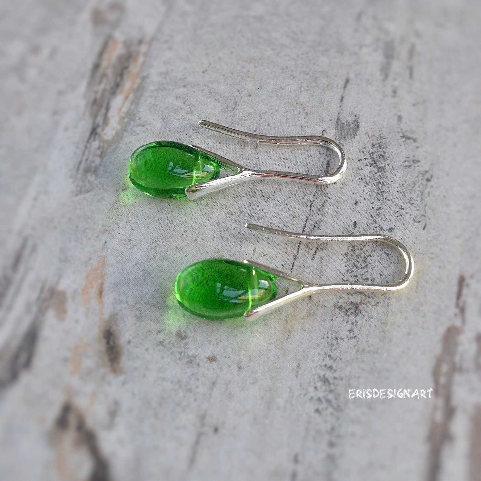Green Drop Earrings Green Glass Light Lightweight | Etsy