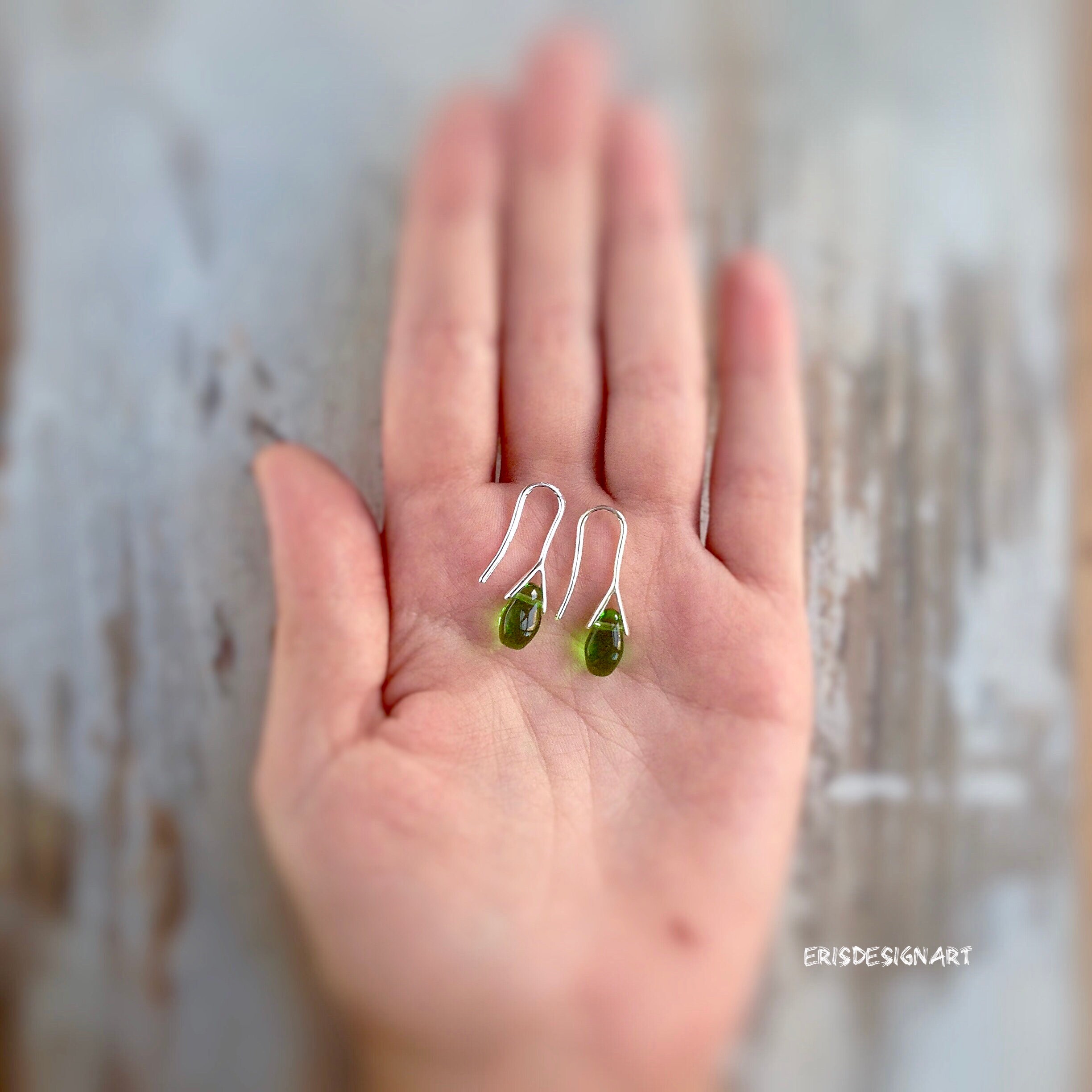 Green Drop Earrings Green Glass Light Lightweight | Etsy
