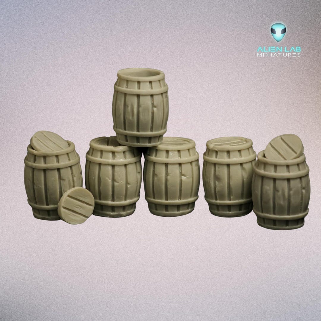 Miniature Wooden Barrels Set – Fantasy RPG Terrain Props, Resin Scatter ...