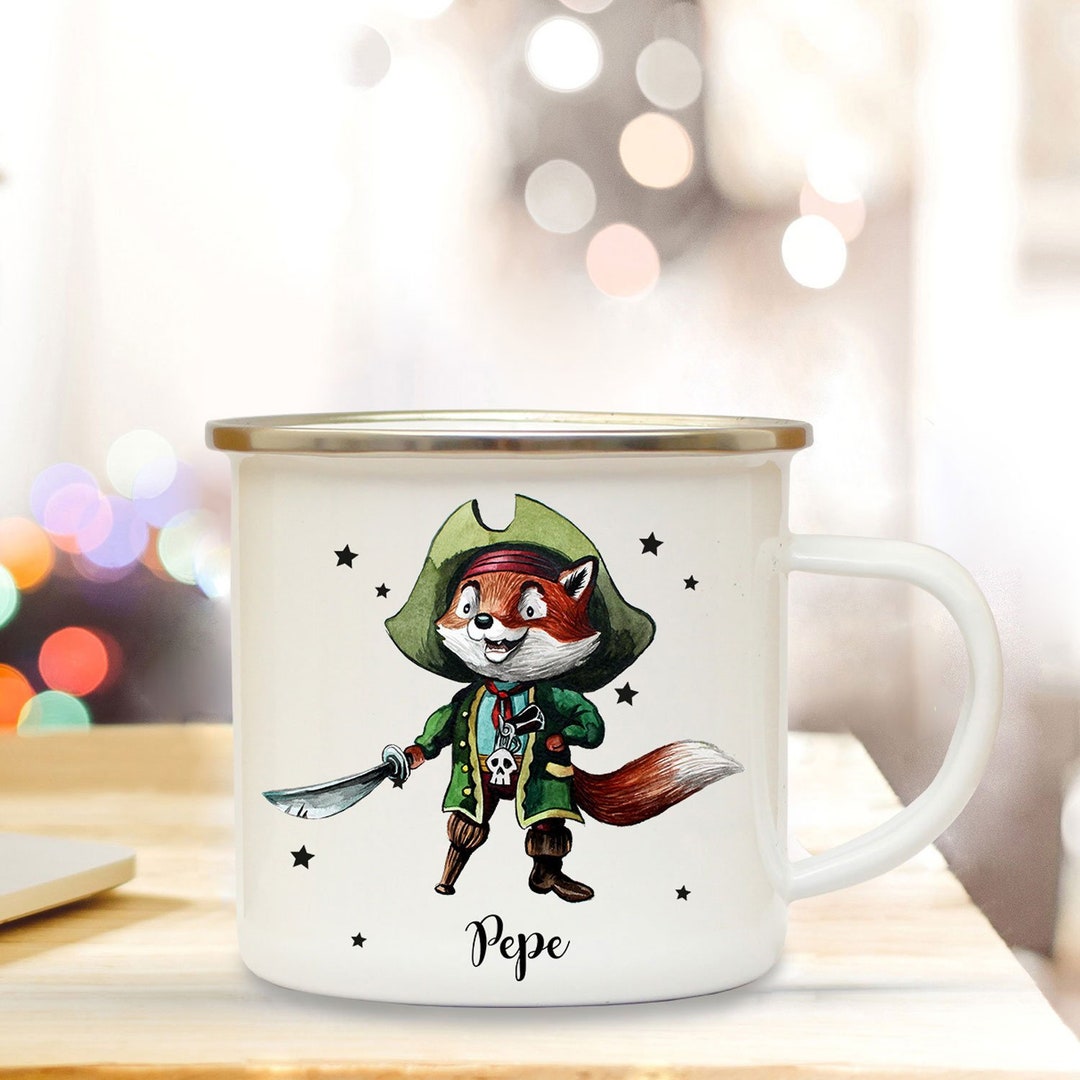 Enamel Mug Fox Pirate Camping Mug With Name Custom Name Children's Mug ...