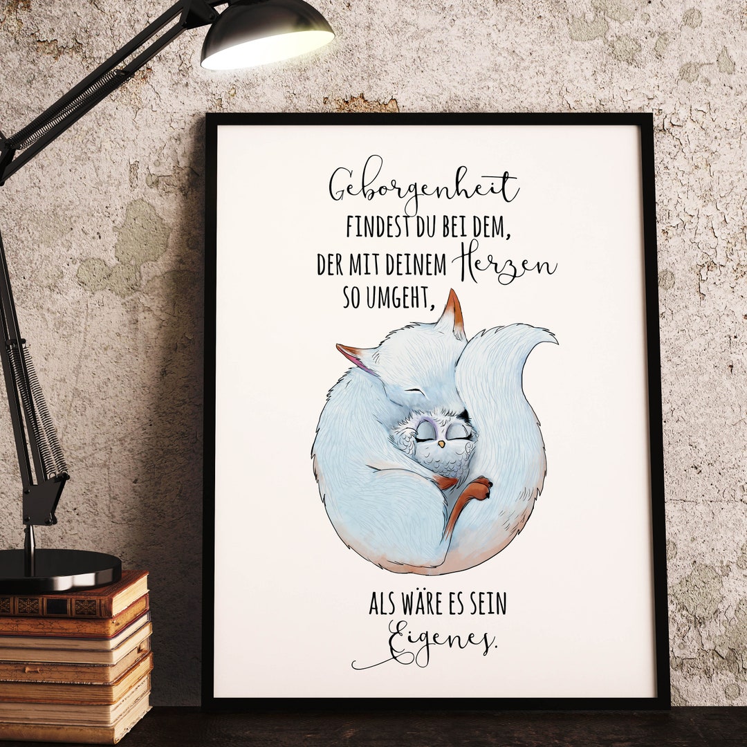 A4 Print Poster Fuchs mit Eule Spruch Geborgenheit findest du in dem ...