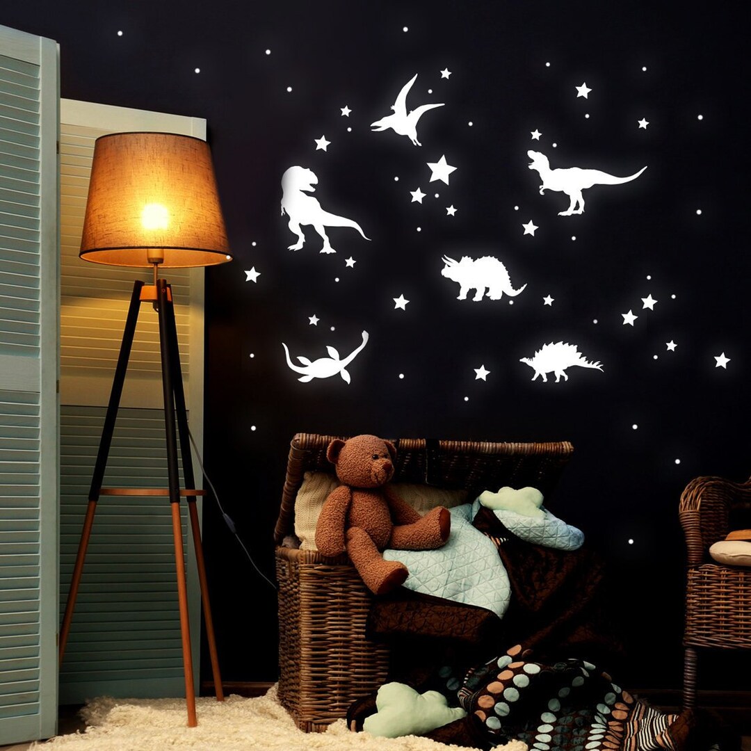 Wall Sticker Luminous Stickers Dinosaurs Dinos T Rex Stars Fluorescent ...