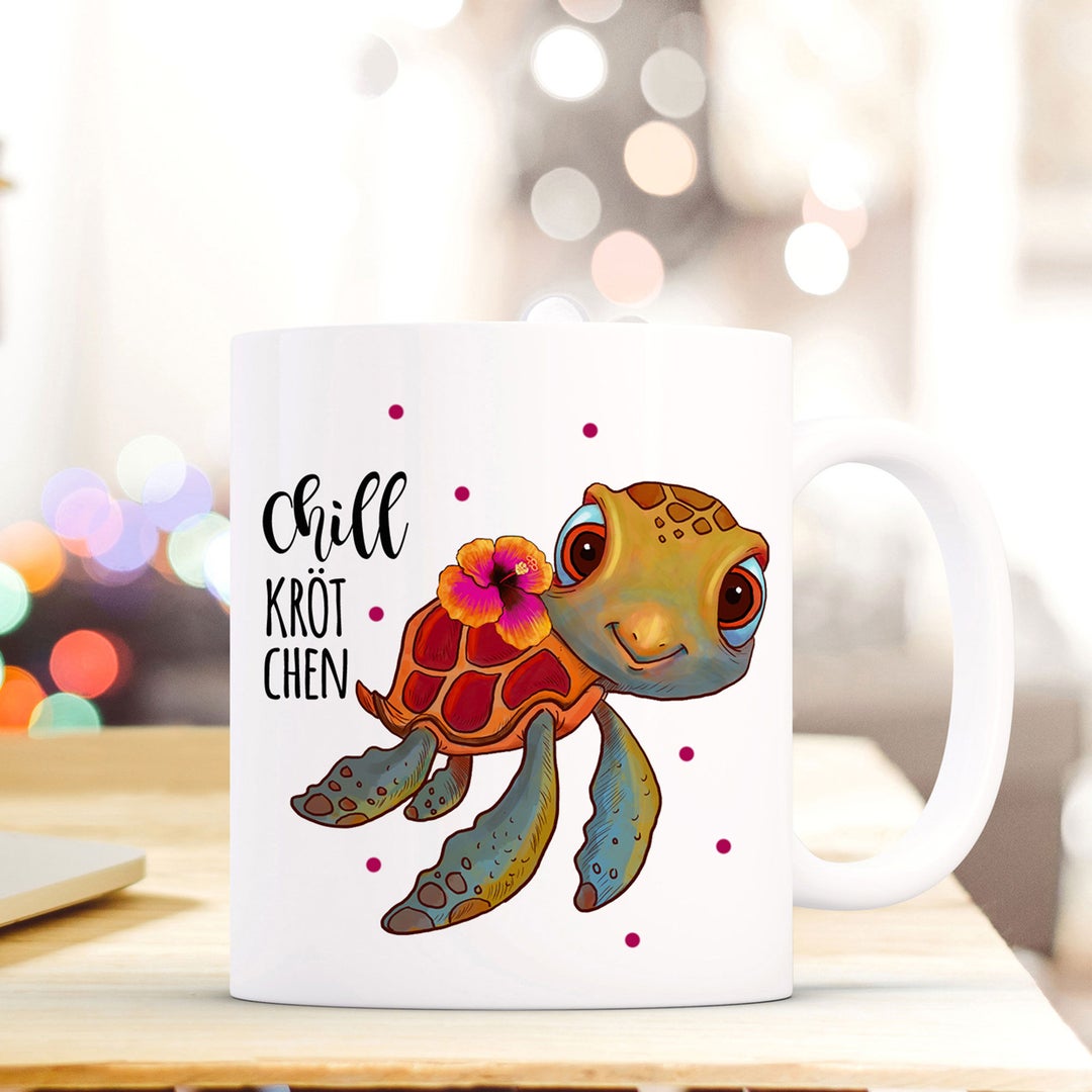Coffe Mug Cup Turtle With Quote Chill Kröt Chen and Dots TS460 - Etsy