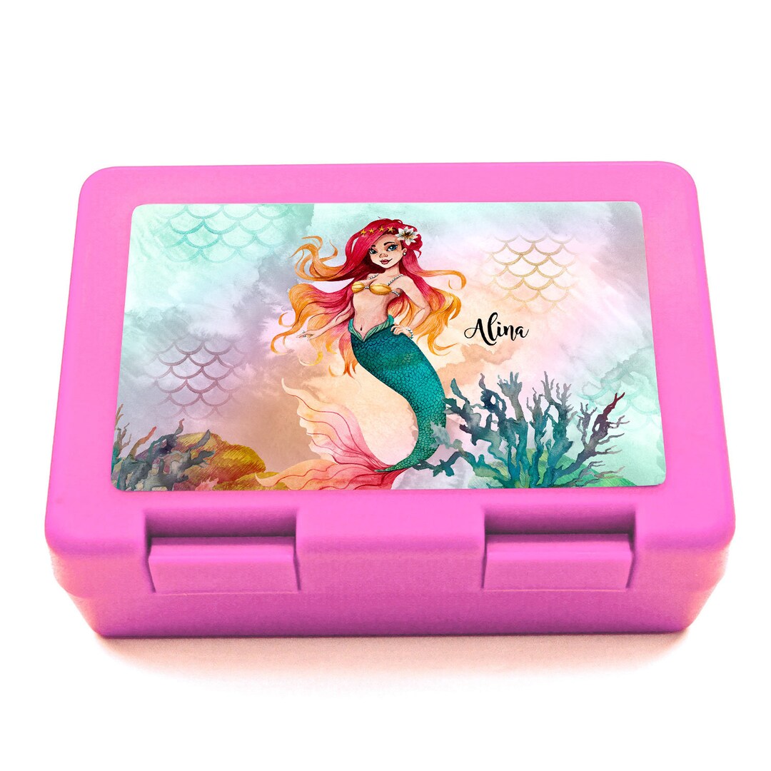 Lunchbox Lunch Box in Pink With Mermaid Corals & Name Desired Name Gift ...