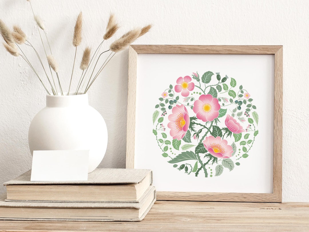 Wild Rose Art Print Floral Folk Art Style Illustration - Etsy