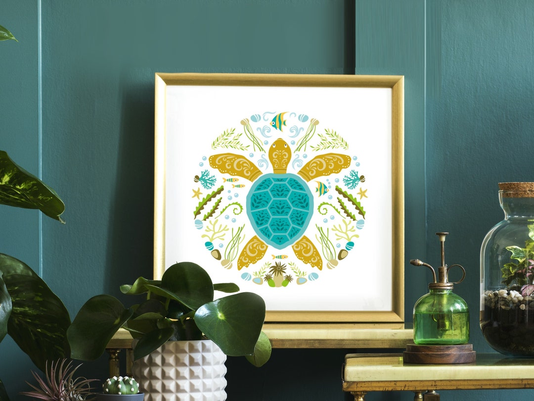 Turtle Art Print | Sea Turtle Wall Art |scandinavian Folk Art Style ...