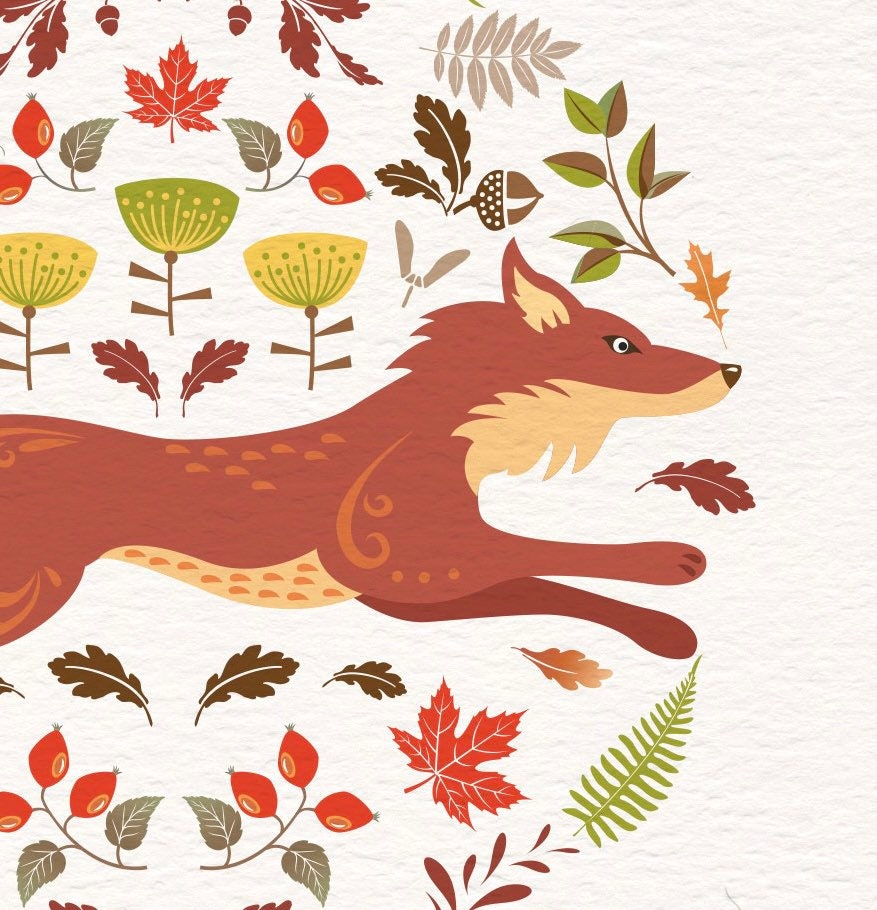 Fox Art Print Scandinavian Folk art style wildlife | Etsy