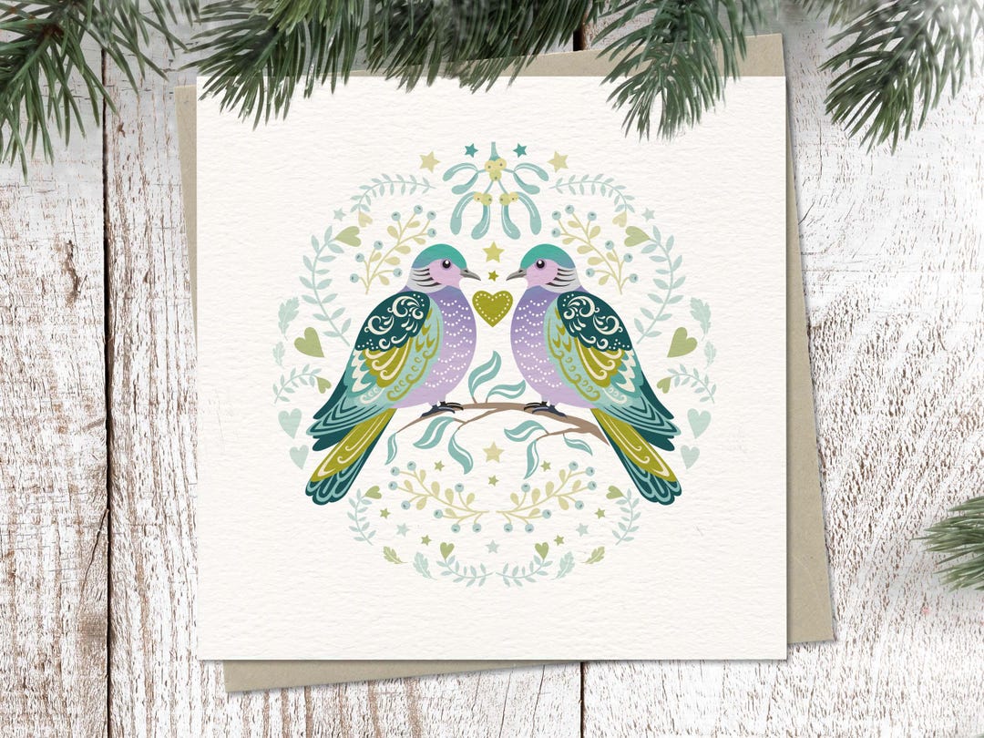 Two Turtle Doves Card - Scandi Folk Art Greetings / 12 Days of ...