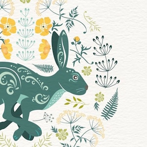 Hare Art Print Wildlife Wall Art Scandi Folk Art Style - Etsy