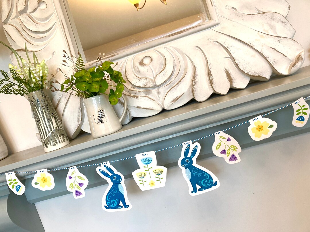 Rabbit Spring Garland: Scandi Folk Art Paper Bunting - Etsy
