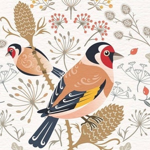 Goldfinch Art Print | Goldfinches Art | Scandi Folk Art Style Bird ...