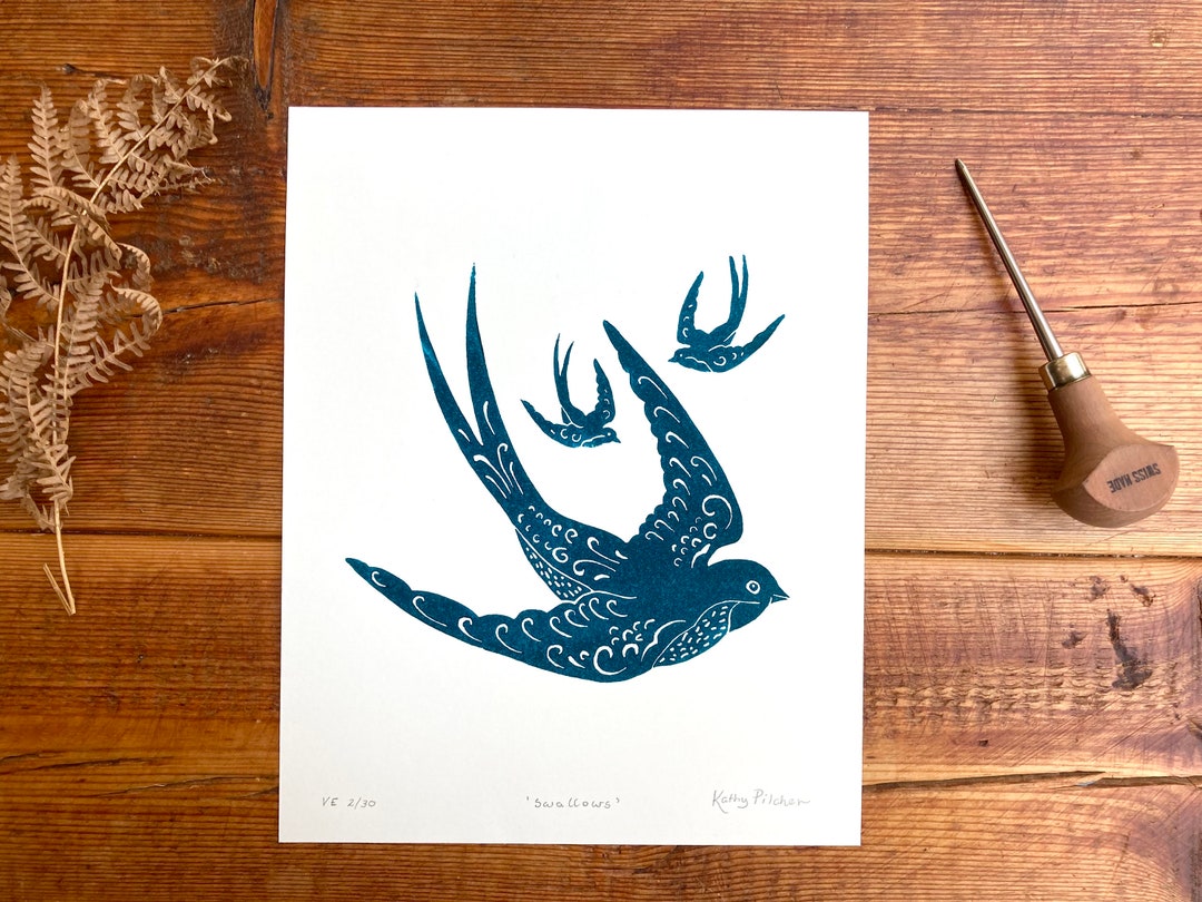 Swallows Original Linocut Print Limited Edition - Etsy UK