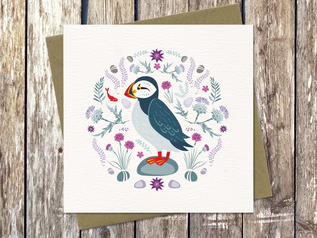 Puffin Card Seabird Puffin Greetings Card Scandi Folk - Etsy
