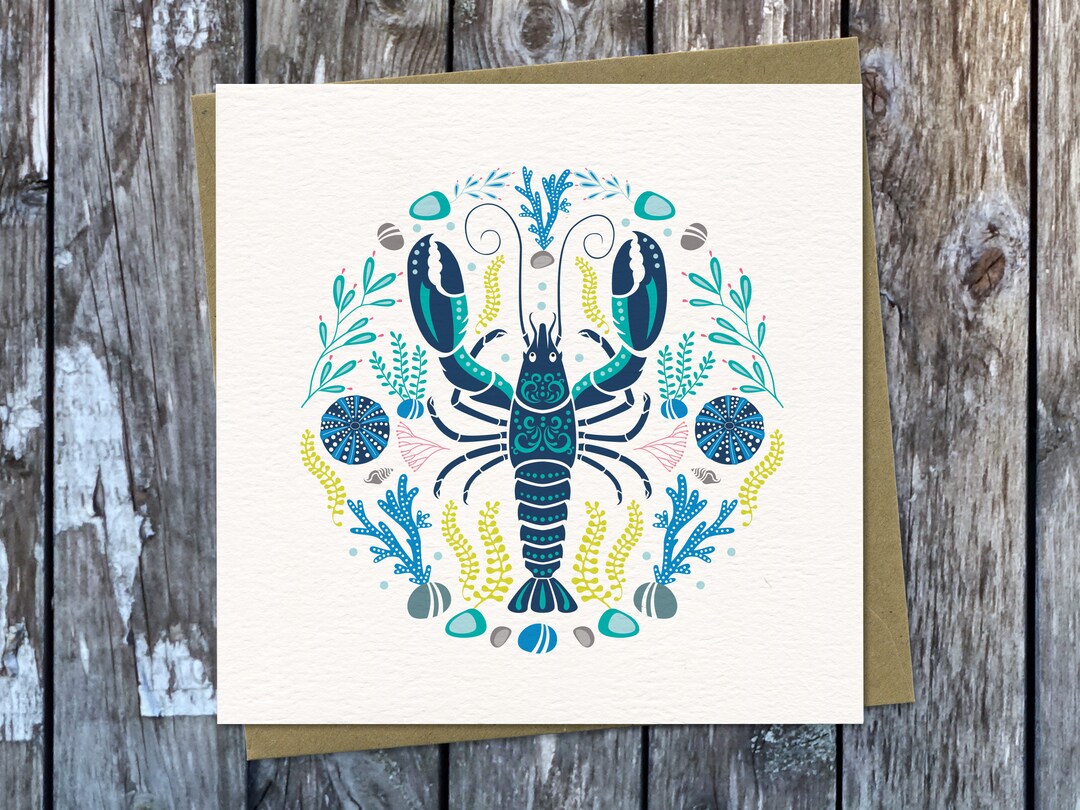 Lobster Greeting Card | Coastal Card | Blue Lobster Illustration ...