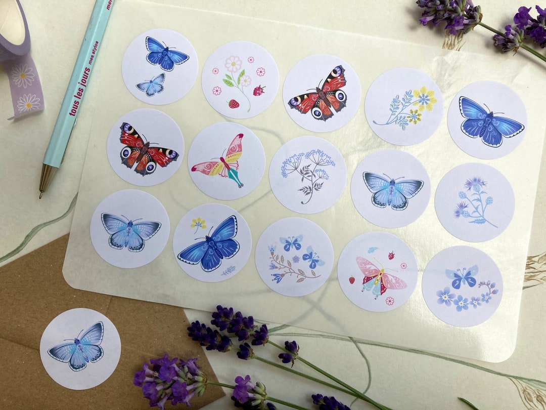 Butterflies Sticker Sheet 15 Decorative Round Stickers Scandi Butterfly ...