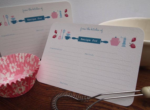 12 Recipe Cards Kitchen Utensils Design in Pink and Teal | Etsy
