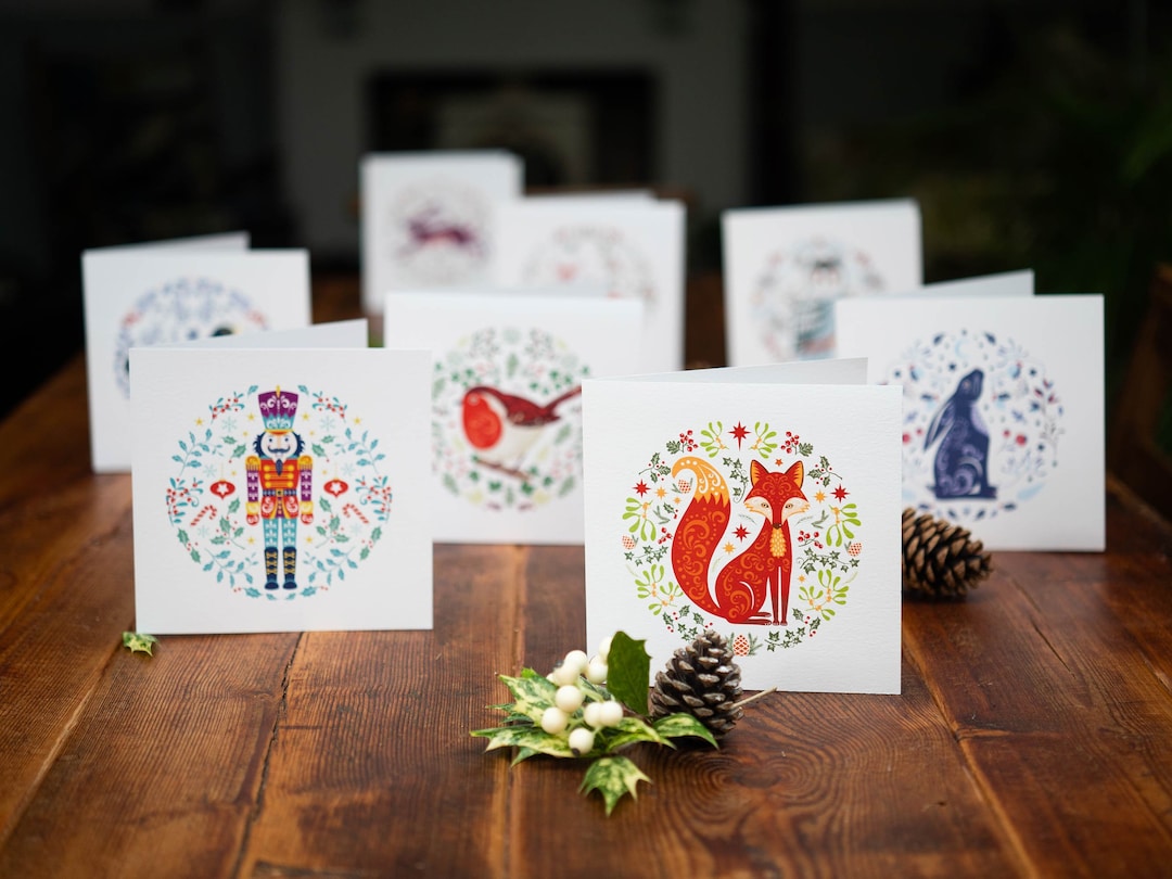 Pick & Mix - 4 Folk Art Christmas Cards - FREE PSTAGE -choose From 14 ...