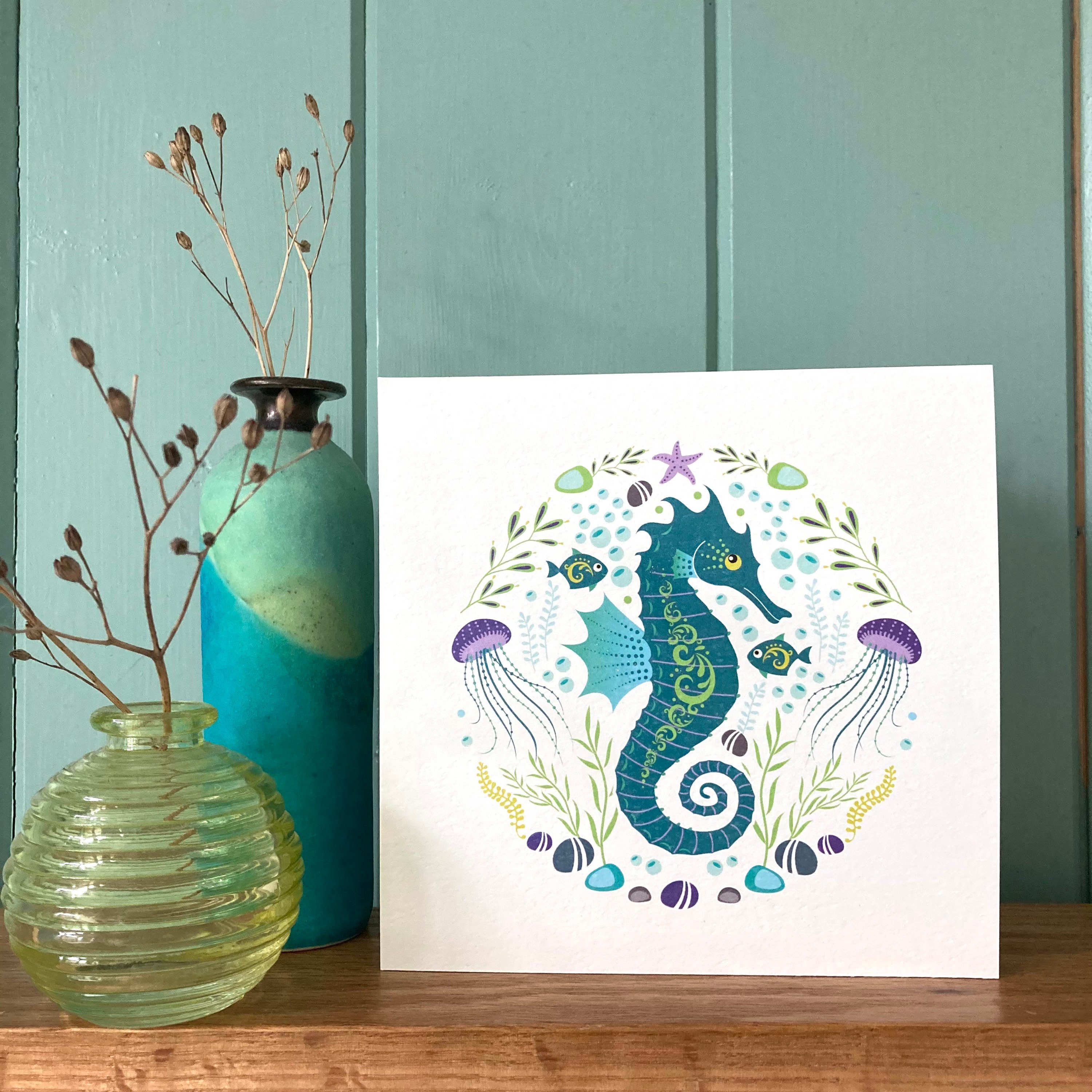 Seahorse Greeting Card | Scandi Style Illustrated Blank Card - Etsy UK