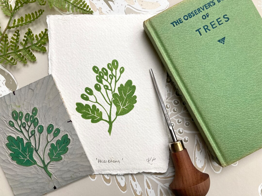 Hawthorn Original Mini Linocut Print Botanical Art Nature Lino Print - Etsy