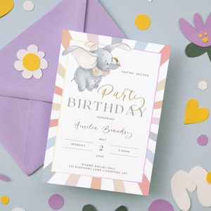 Dumbo Birthday Invitation, Dumbo First Birthday Invitation, Dumbo Party ...
