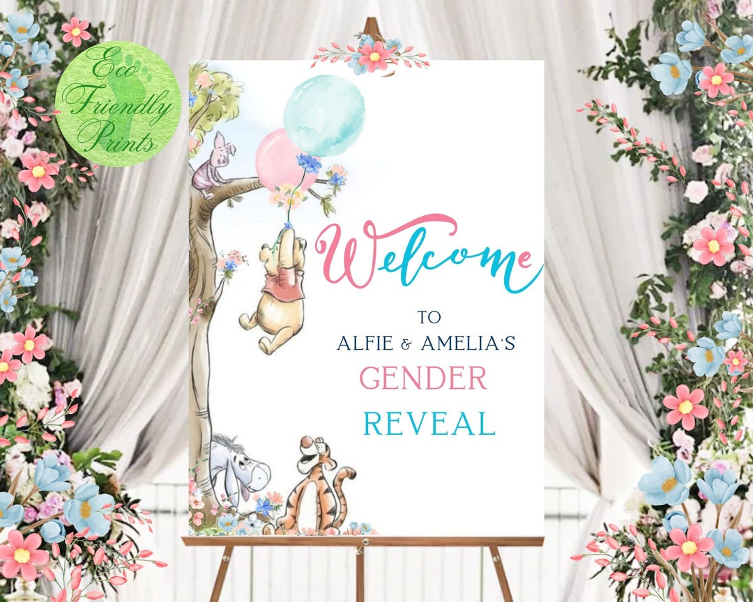 Editable Winnie the Pooh Welcome Sign Pooh Gender Reveal Girl - Etsy