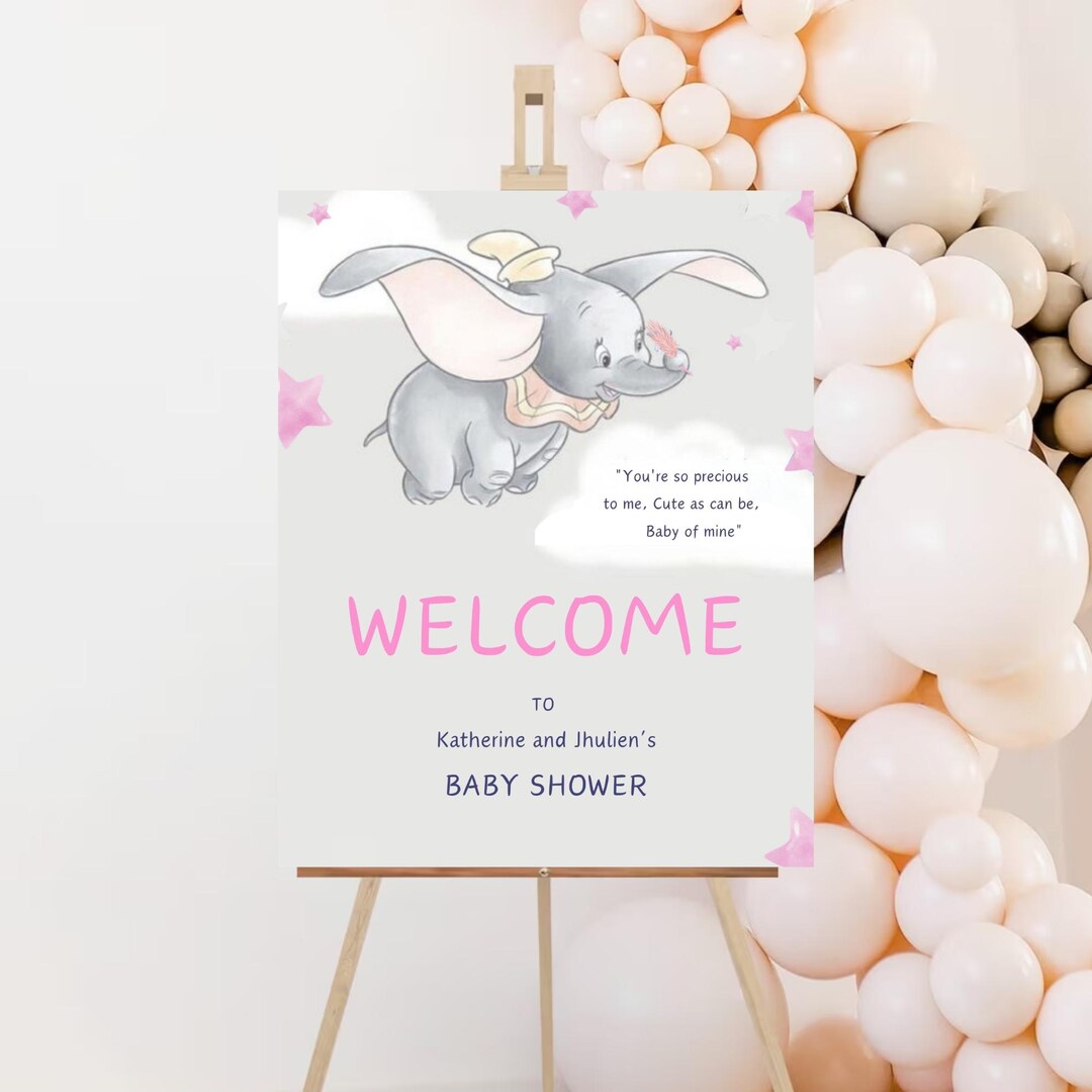 Editable Dumbo Baby Shower Welcome Sign Girl Dumbo Party Dumbo Decor ...