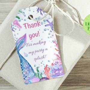 Editable Mermaid Birthday Favor Tags, Mermaid Thank You Tags, Under the ...