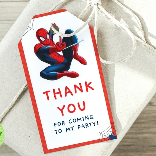 Spiderman Editable Favor Tag Spiderman Printable Birthday Party Thank ...