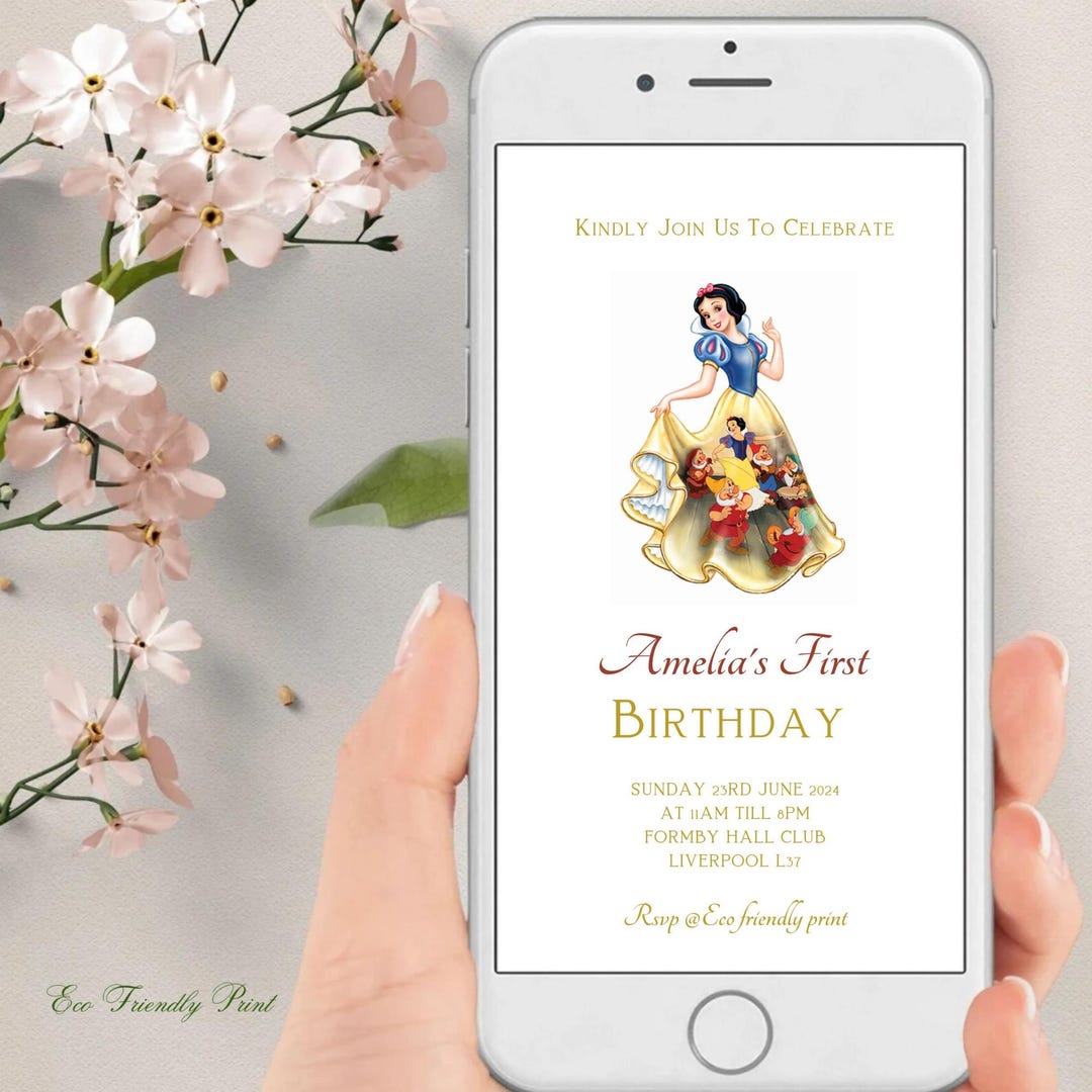 Snow White Electronic Birthday Invitation, Snow White Phone Party Evite ...