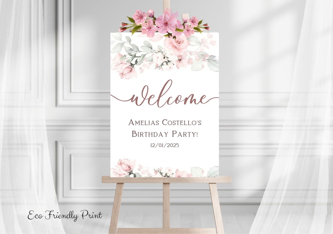 Blush Pink Floral Birthday Welcome Sign Template (printable, Editable ...